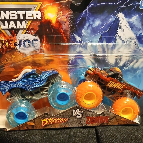 Monster Jam | Toys | Fire Ice Dragon Vs Zombie Monster Jam Split Color ...